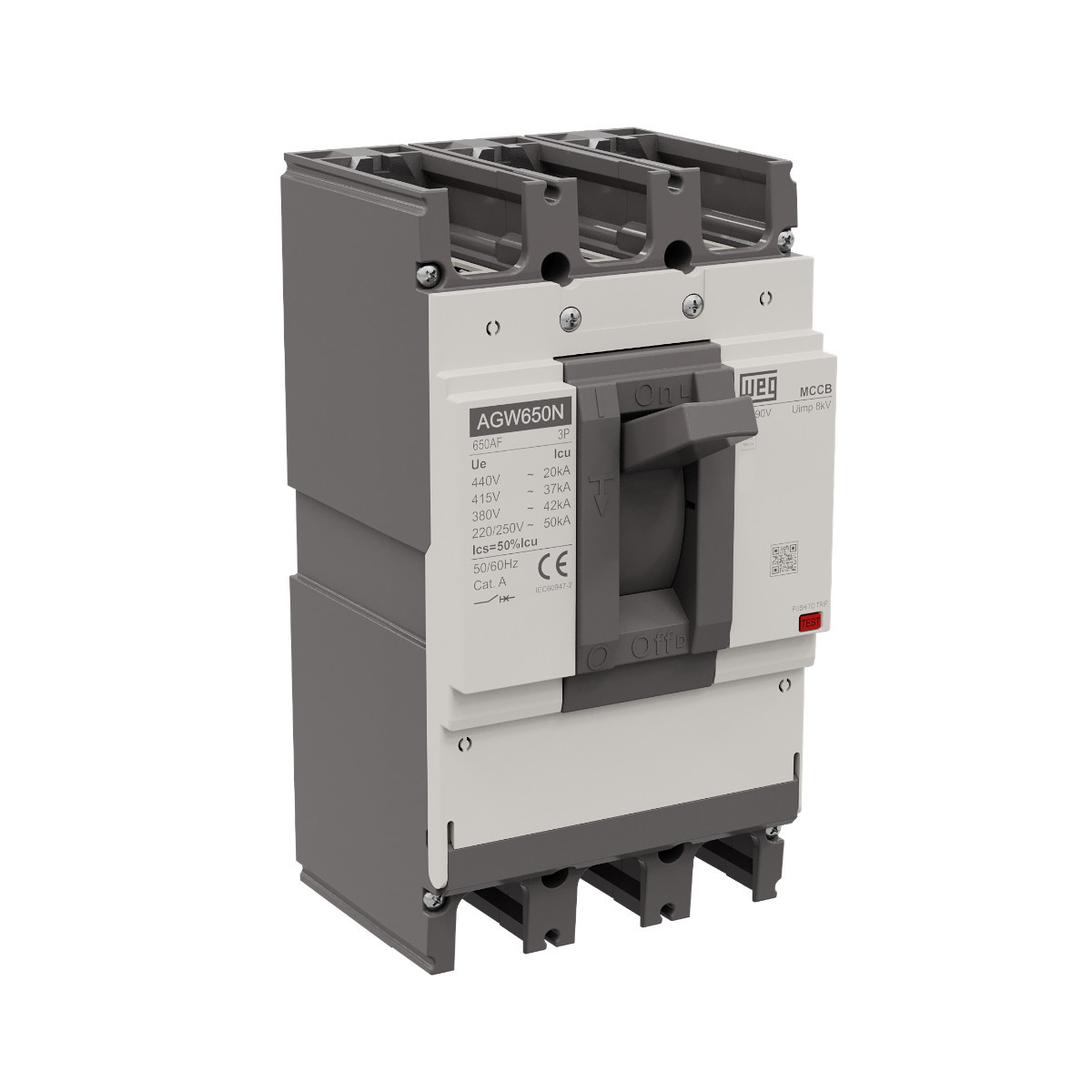 DISJUNTOR AGW650N-DX500-3 500A 3 polos 42kA @ 380Vc.a.(IEC 60947-2) Térmico e magnético fixos ...